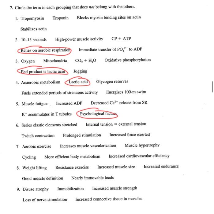 Solved 7. Circle the term in each grouping that does not | Chegg.com