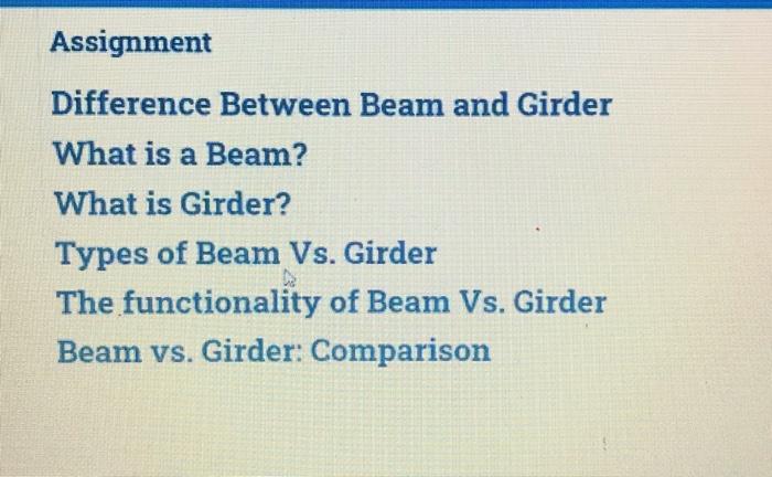 Solved Assignment Difference Between Beam and Girder What is | Chegg.com