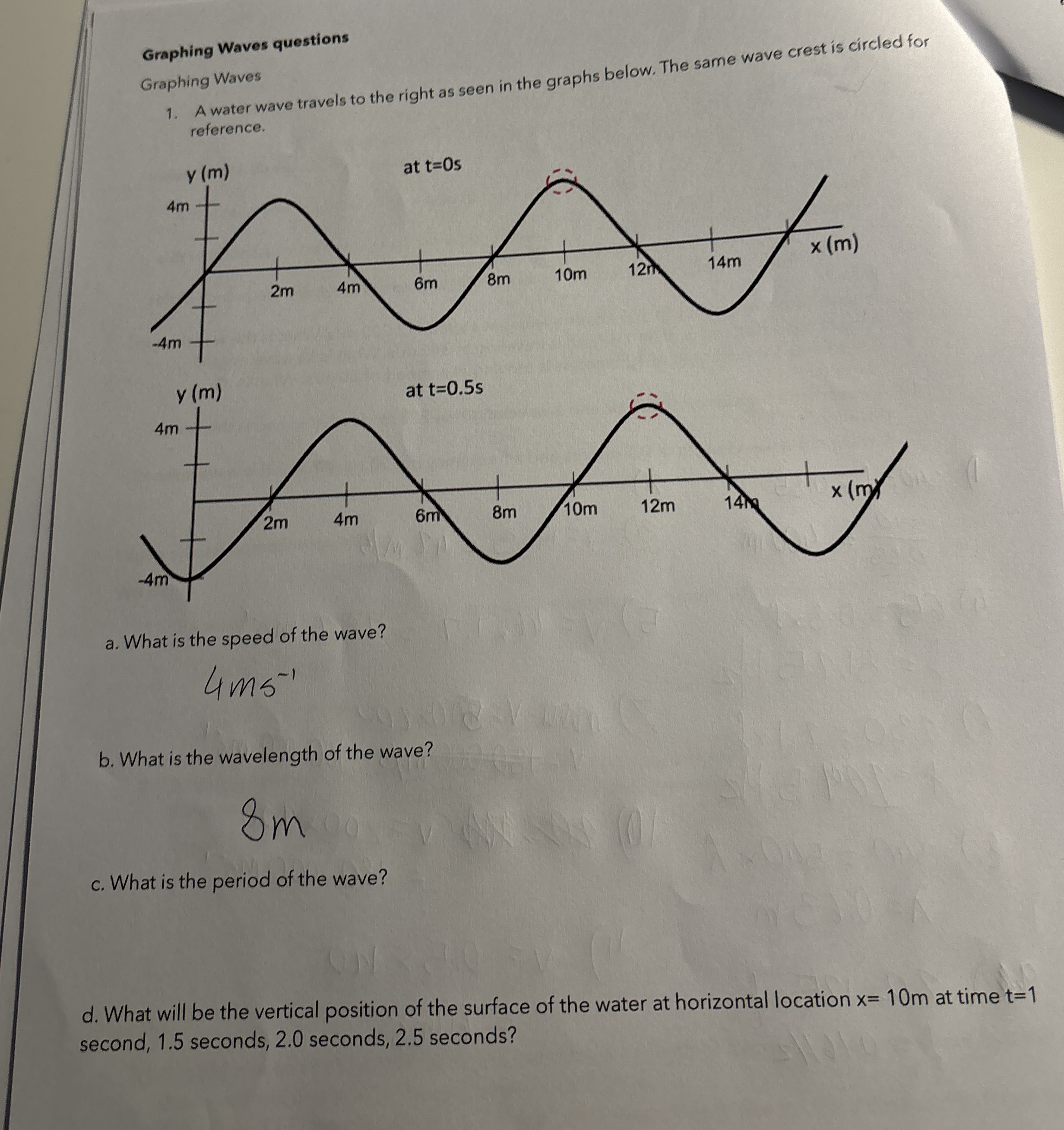 [Solved]: Graphing Waves questions Graphing Waves A water wa