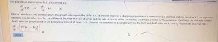 Solved The population model given in (1) in Section 1.3 Pop | Chegg.com