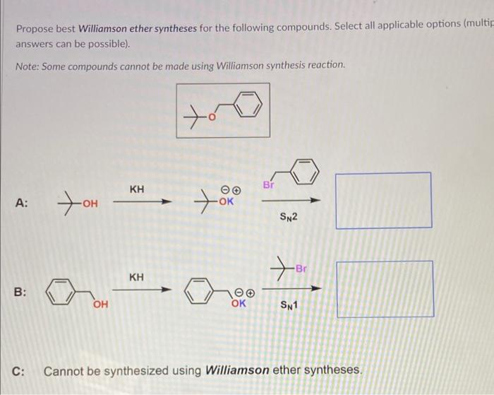 Solved Propose best Williamson ether syntheses for the | Chegg.com