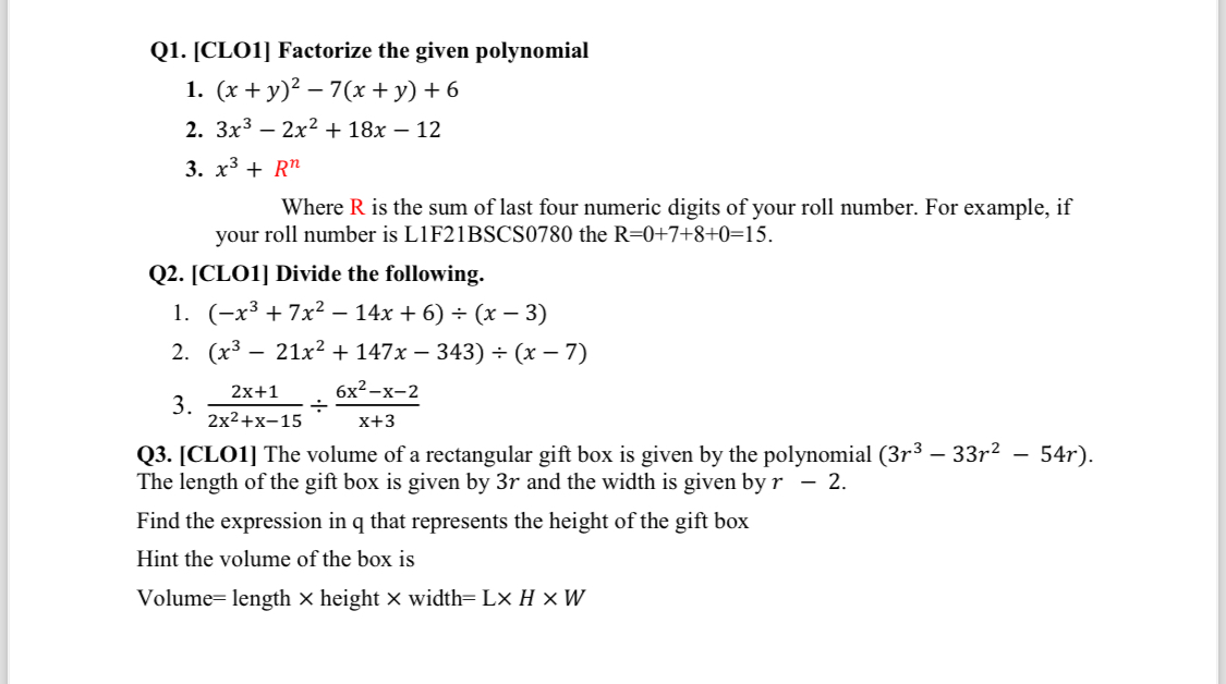 Solved Q1. [CLO1] ﻿Factorize the given | Chegg.com