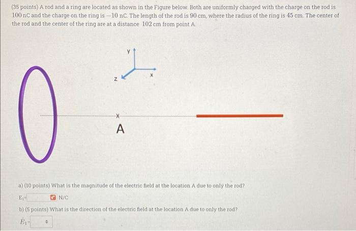 Solved (35 points) A rod and a ring are located as shown in | Chegg.com