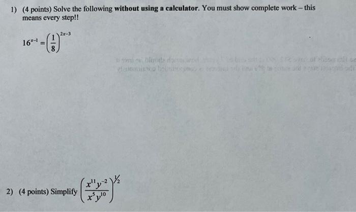 Solved 1) (4 points) Solve the following without using a | Chegg.com