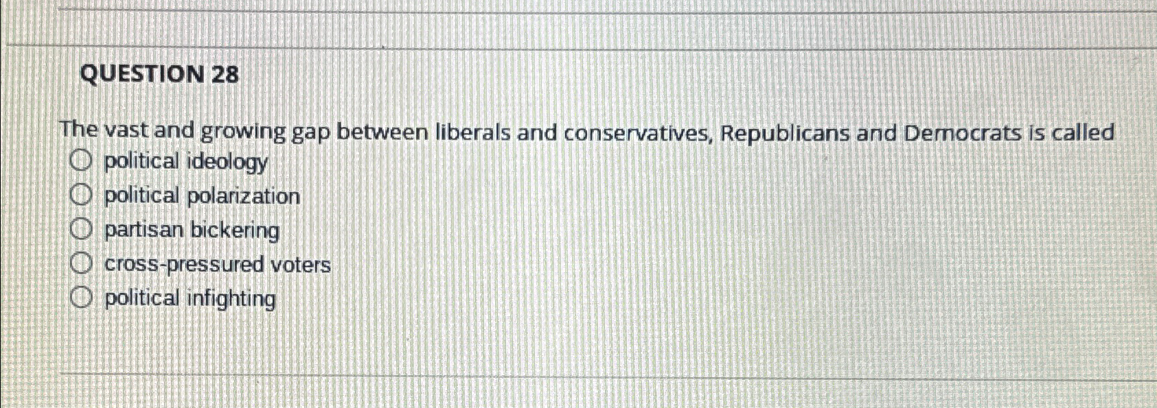QUESTION 28The vast and growing gap between liberals | Chegg.com