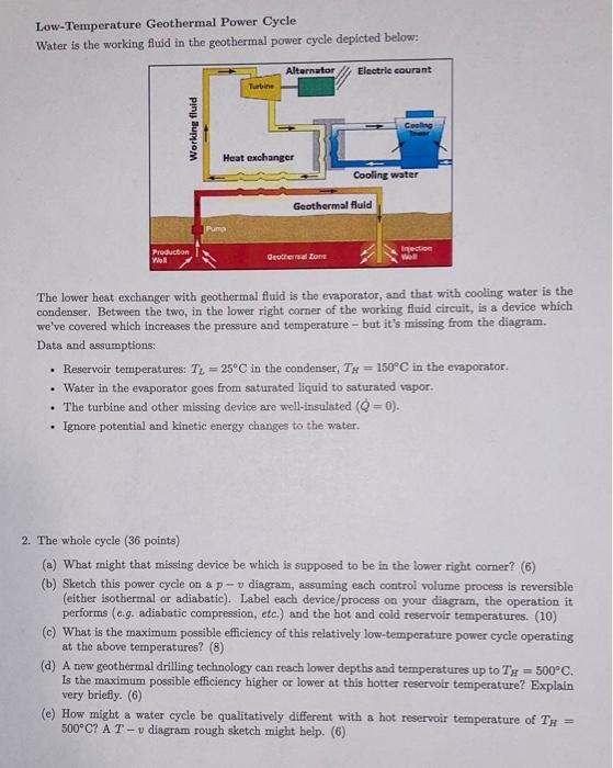 Solved Low-Temperature Geothermal Power Cycle Water is the | Chegg.com