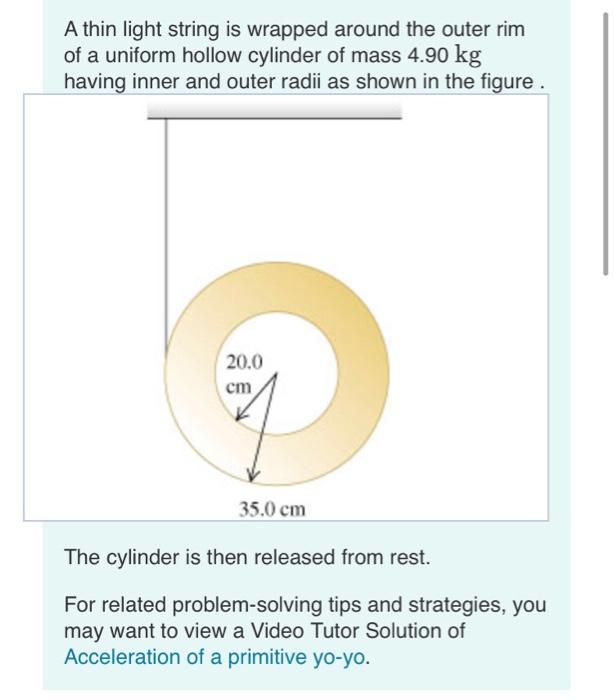 Solved A thin light string is wrapped around the outer rim | Chegg.com