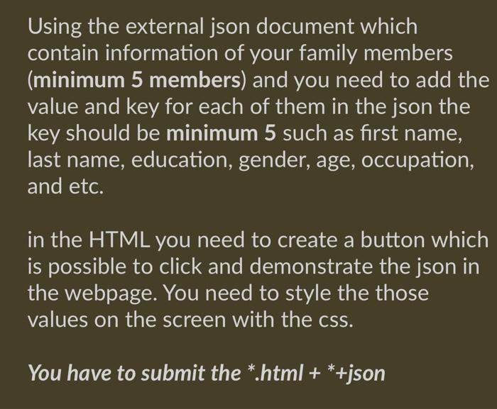 Solved Using the external json document which contain | Chegg.com