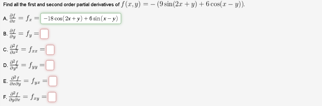 Solved Find all the first and second order partial | Chegg.com
