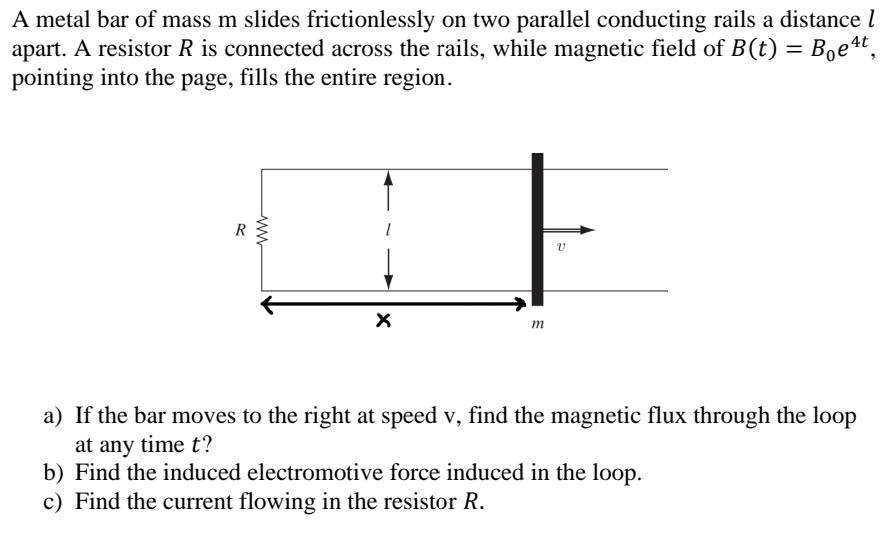 Solved A metal bar of mass m slides frictionlessly on two | Chegg.com