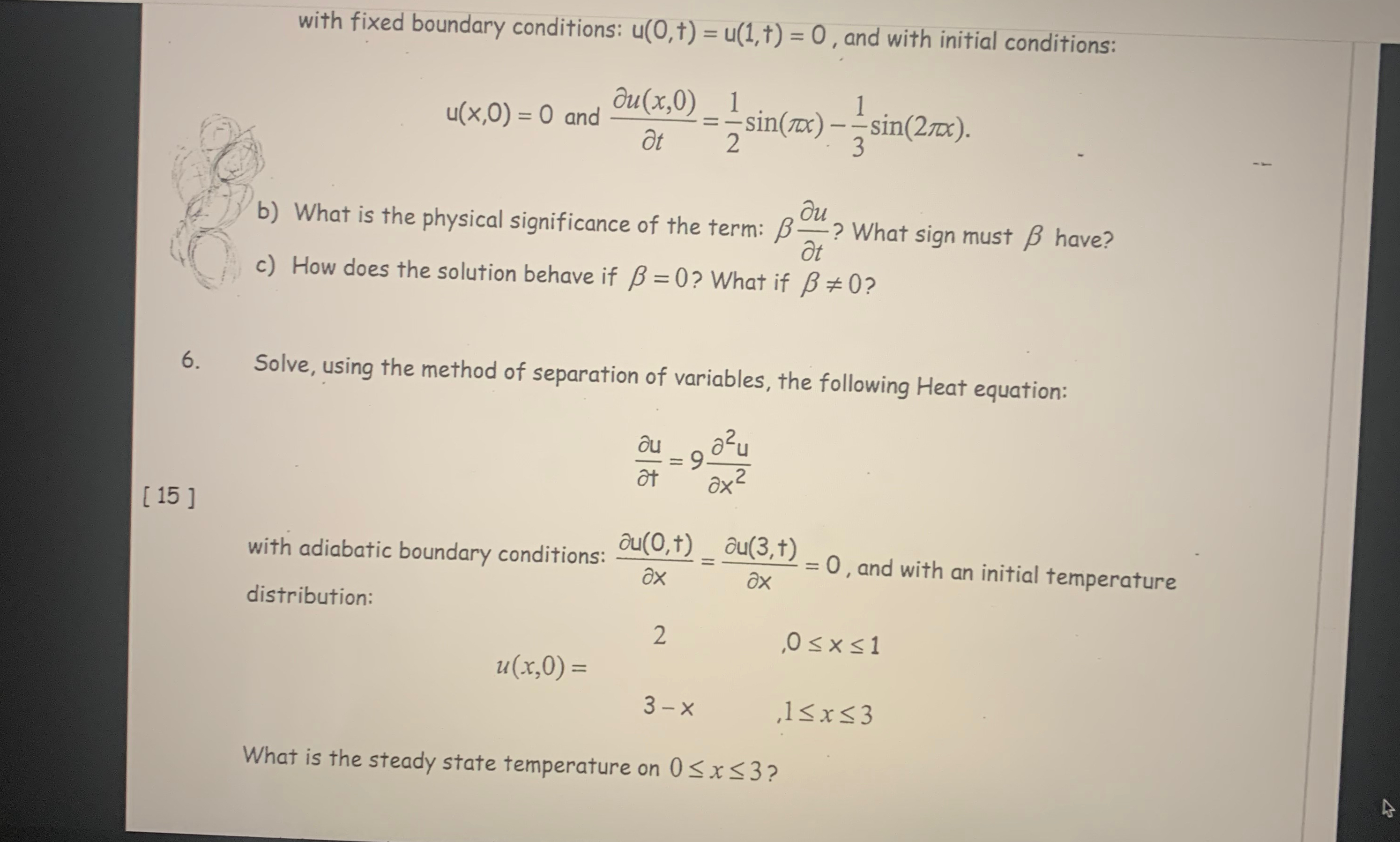 Solved with fixed boundary conditions: u(0,t)=u(1,t)=0, ﻿and | Chegg.com