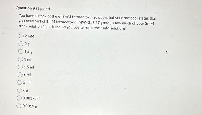 Solved Question 9 (1 point) You have a stock bottle of 3mM | Chegg.com