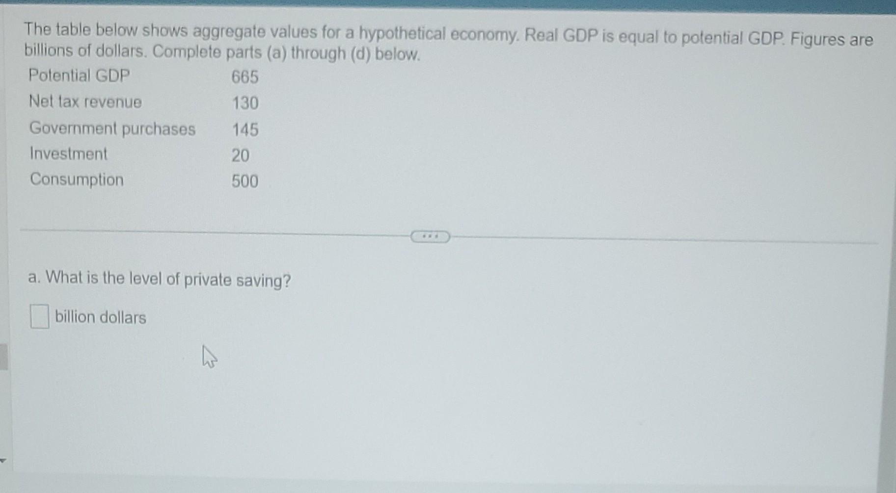Solved The table below shows aggregate values for a | Chegg.com