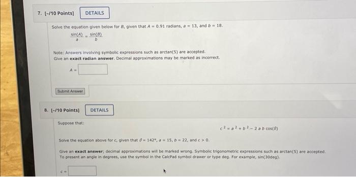 Solved Solve the equation given below for θ, given that | Chegg.com