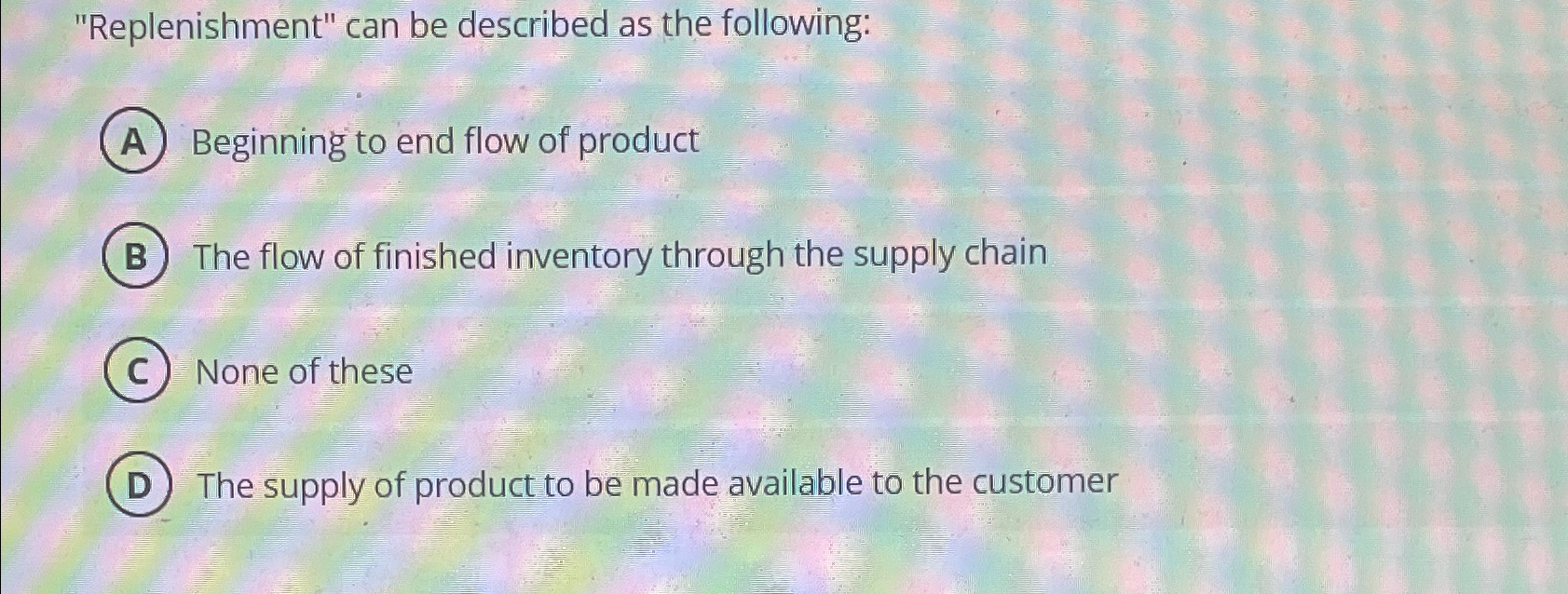 Solved "Replenishment" can be described as the | Chegg.com