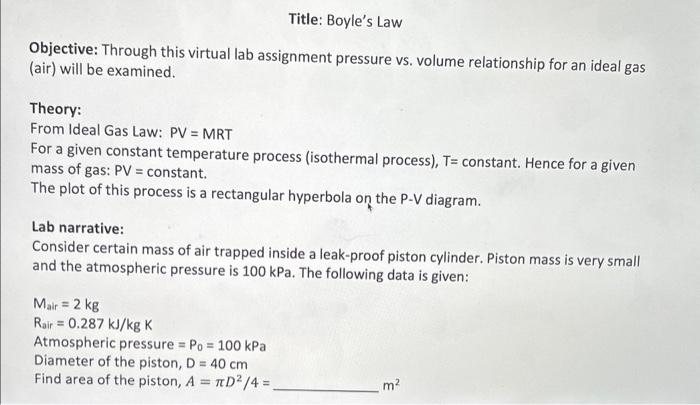 Solved Title: Boyle's Law Objective: Through this virtual | Chegg.com