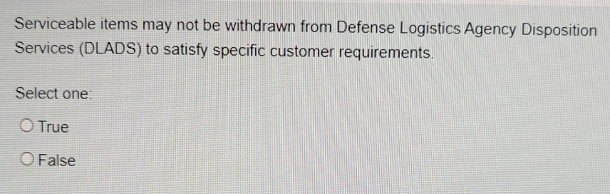 Solved Serviceable items may not be withdrawn from Defense | Chegg.com