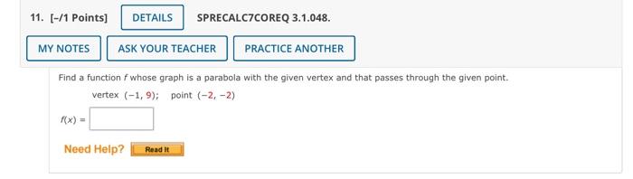 Solved -/1 Points] SPRECALC7COREQ 3.1.048. Find a function f | Chegg.com