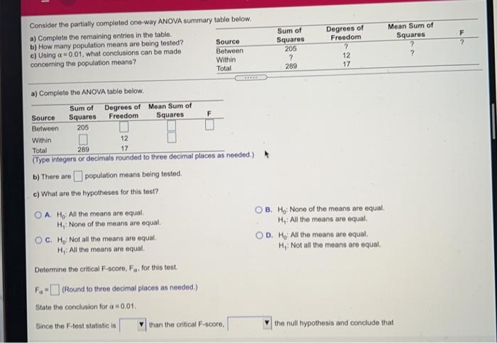 Solved Mean Sum of Squares F ? Consider the partially | Chegg.com