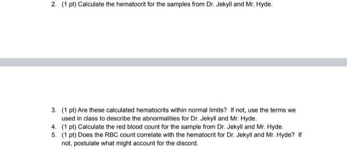 2. (1 pt) Calculate the hematocrit for the samples | Chegg.com