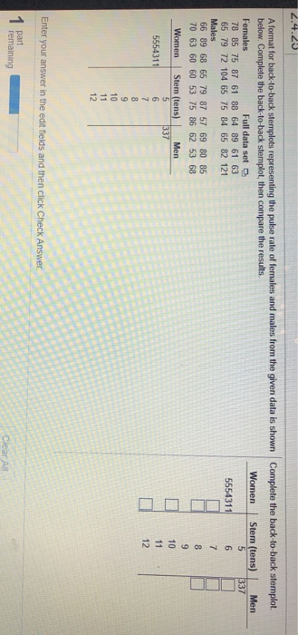 Solved a format for back to back stem plots representing the | Chegg.com