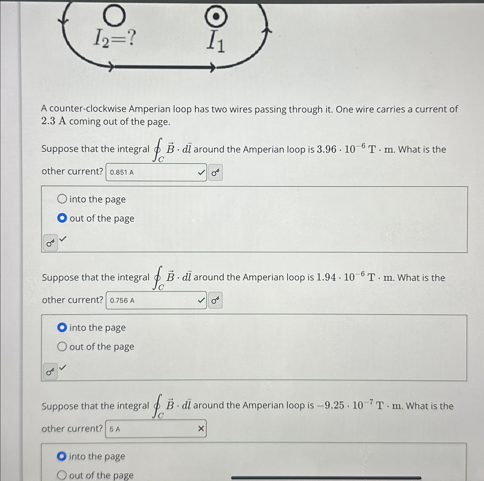 Solved A counter-clockwise Amperian loop has two wires | Chegg.com