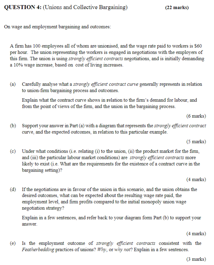 Solved QUESTION 4: (Unions and Collective Bargaining) (22 | Chegg.com