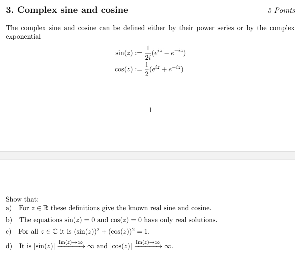Solved Complex sine and cosine5 ﻿PointsThe complex sine and | Chegg.com