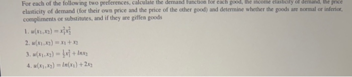 Solved For each of the following two preferences, calculate | Chegg.com