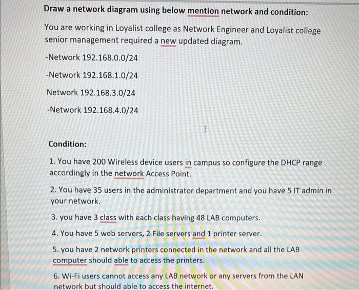 Solved Draw a network diagram using below mention network | Chegg.com