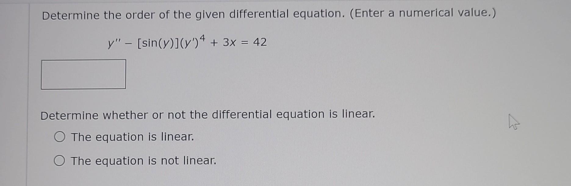 Solved Determine the order of the given differential | Chegg.com