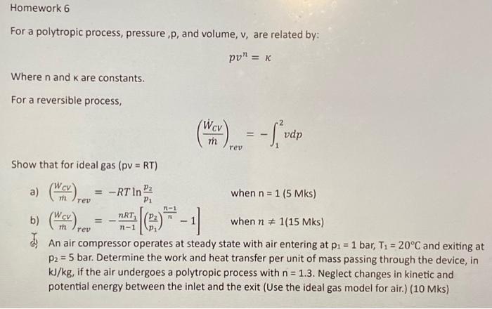 Solved For a polytropic process, pressure, p, and volume, v, | Chegg.com