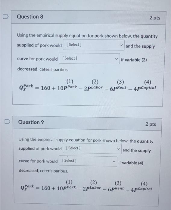 Solved Using the empirical supply equation for pork shown | Chegg.com
