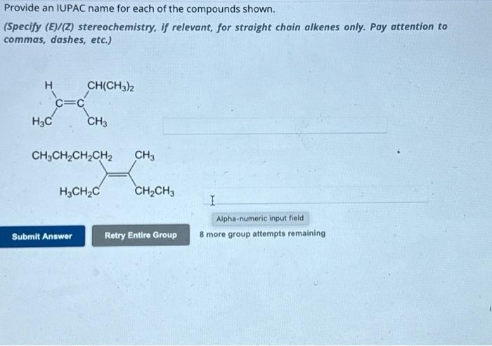 Solved Provide an IUPAC name for each of the compounds | Chegg.com