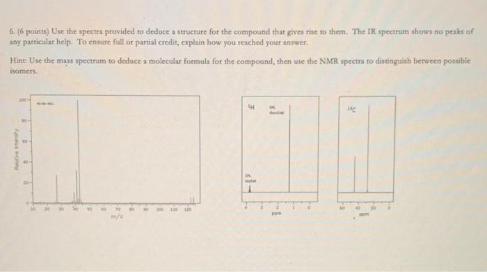 Solved 6. (6 points) Use the spectra provided to deduce a | Chegg.com