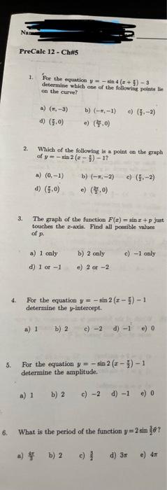 Solved 1. For the equation y=−sin4(x+y)−3 determine which | Chegg.com