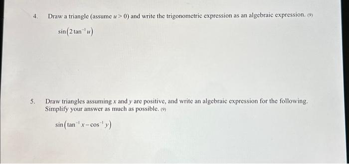 Solved 4. 5. Draw a triangle (assume u > 0) and write the | Chegg.com