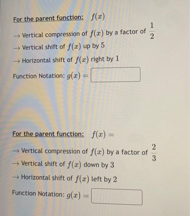 Solved For the parent function: f(x) → Vertical compression | Chegg.com