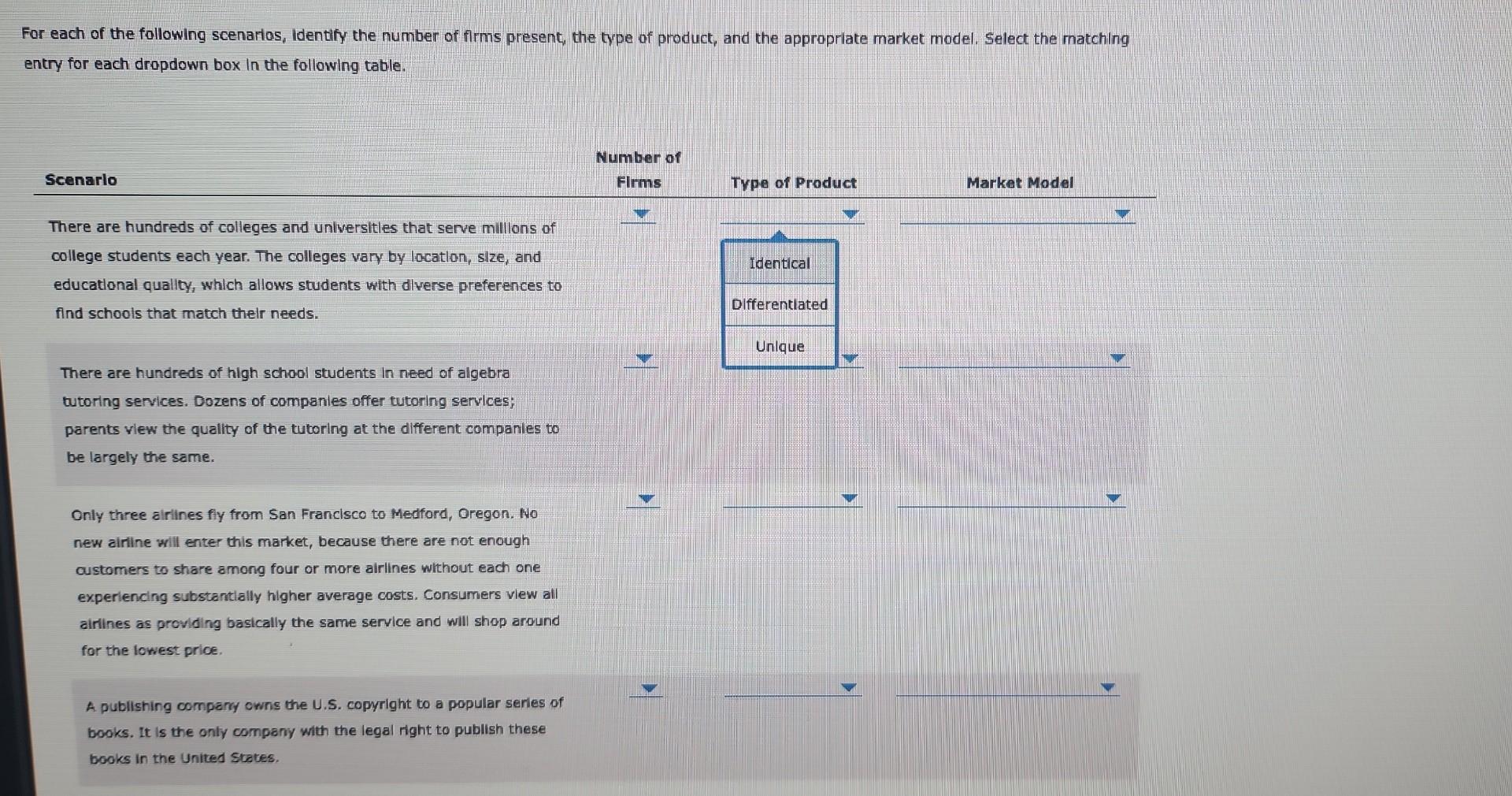 Solved For each of the following scenarios, Identify the | Chegg.com