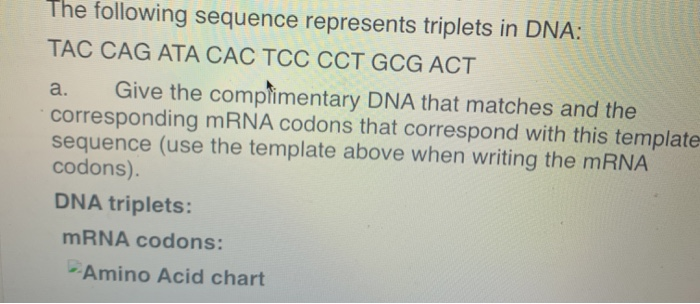 Solved a. The following sequence represents triplets in DNA: | Chegg.com