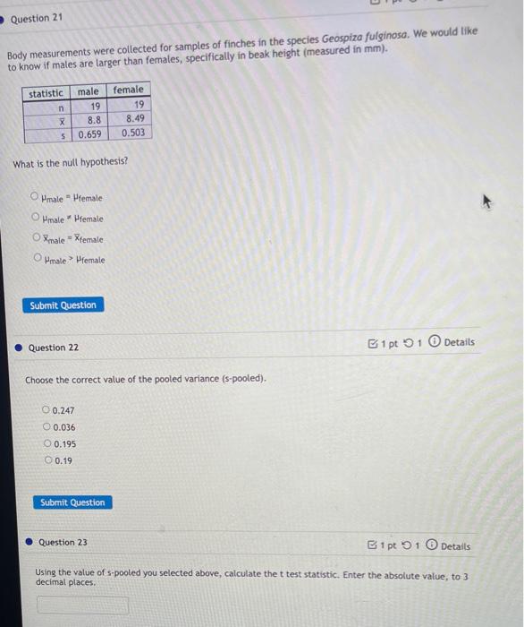 Solved Body measurements were collected for samples of | Chegg.com