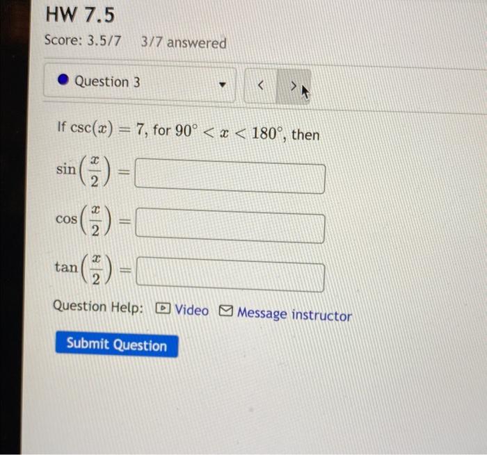 Solved If csc(x)=7, for 90∘ | Chegg.com