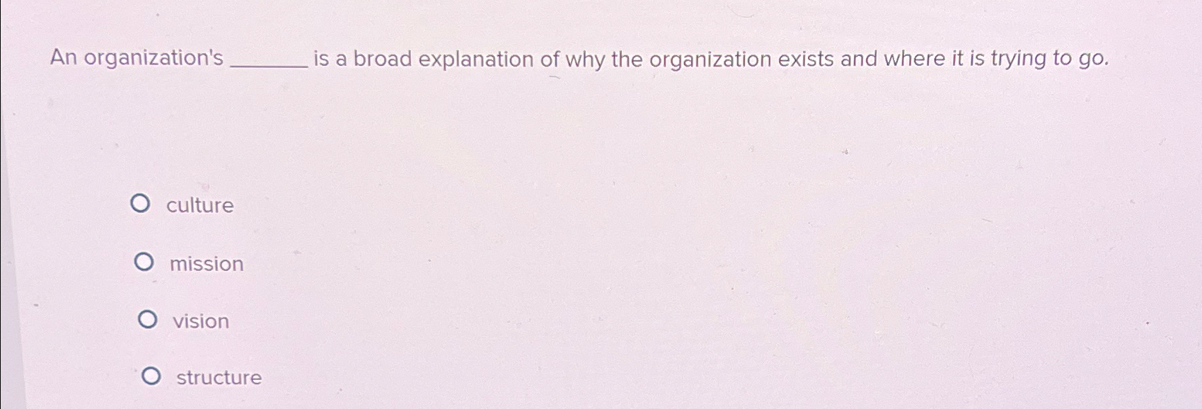 Solved An organization's is a broad explanation of why the | Chegg.com