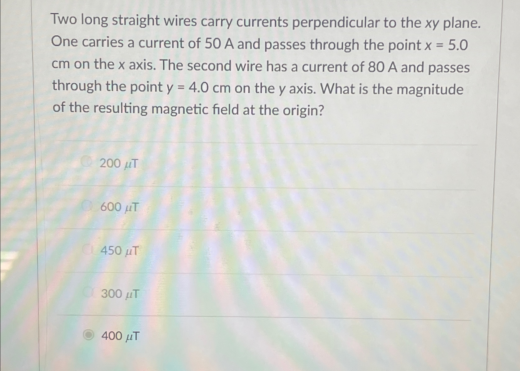 Solved Two long straight wires carry currents perpendicular | Chegg.com