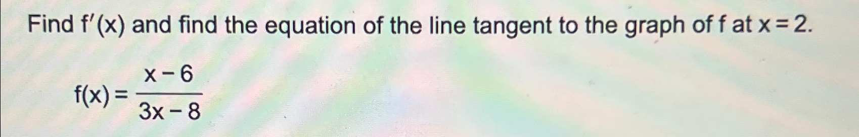 Solved Find f'(x) ﻿and find the equation of the line tangent | Chegg.com