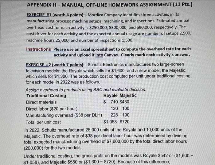 Solved APPENDIX H - MANUAL, OFF-LINE HOMEWORK ASSIGNMENT (11 | Chegg.com