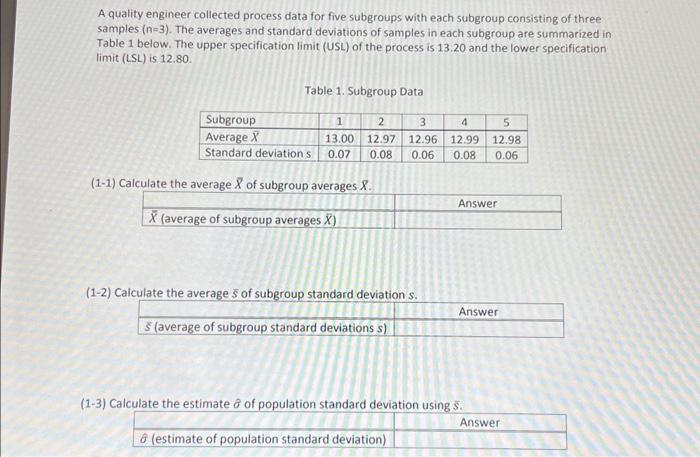 A quality engineer collected process data for five | Chegg.com