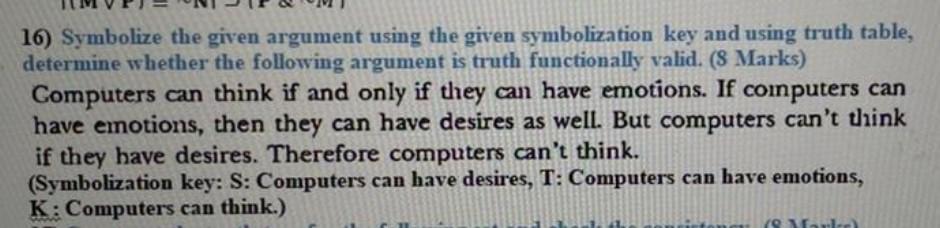 Solved 16) Symbolize the given argument using the given | Chegg.com