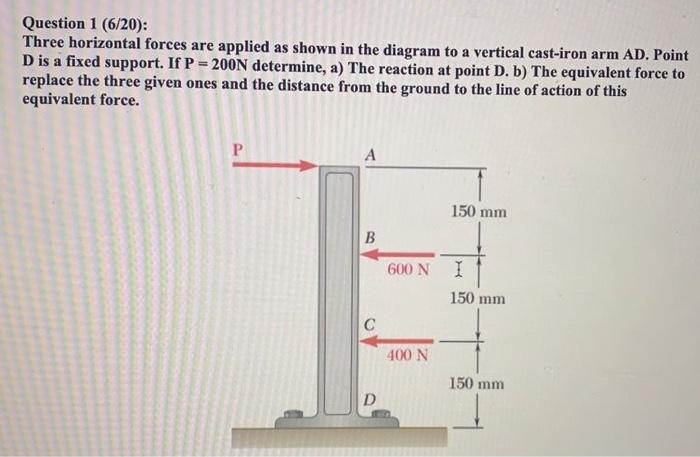 Solved Question 1 (6/20): Three horizontal forces are | Chegg.com