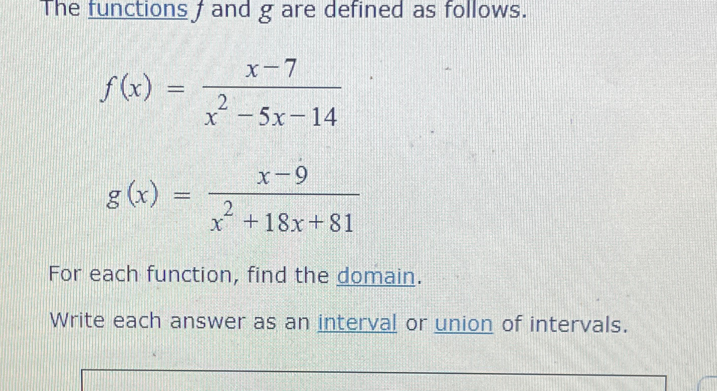 Solved The functions f ﻿and g ﻿are defined as | Chegg.com